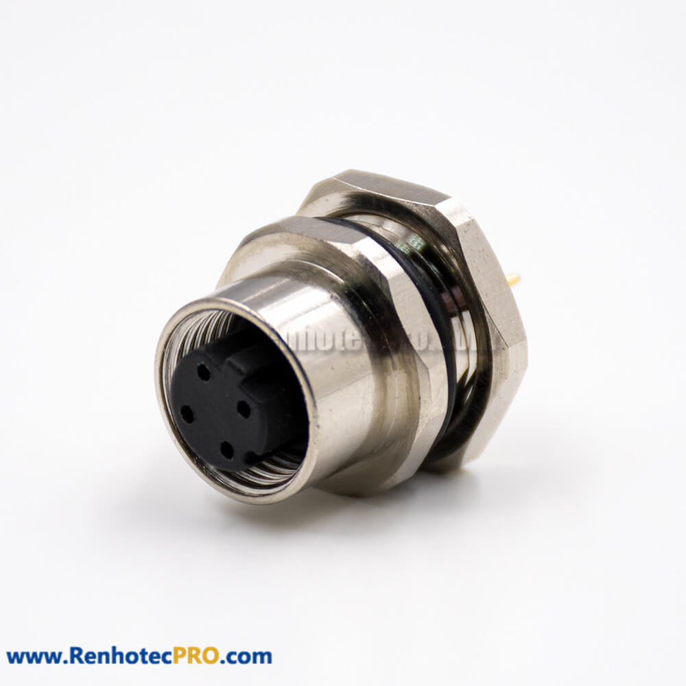 M12 4 Pin Connector D Coded Panel Receptacles 180° Female PCB Mount - Renhotecpro.com
