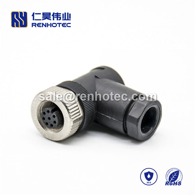 M12 Field Wireable Connector A Code 8pin Female Right Angle Non-shield ...