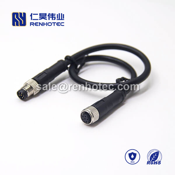 M8 Overmolded Cable A Code 6pin Male to Female Straight Solder 50CM Double Ended Cable M8 to M8 ...