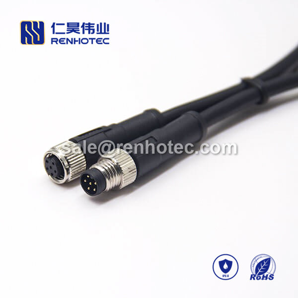 M8 Overmolded Cable A Code 6pin Male to Female Straight Solder 50CM Double Ended Cable M8 to M8 ...