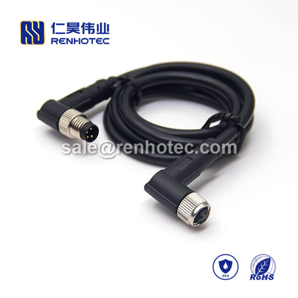M8 Overmolded Cable 4pin Male to Female Right Angle Solder 2M Double ...