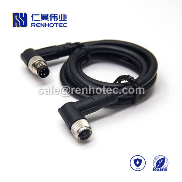 M8 Overmolded Cable 4pin Male to Female Right Angle Solder 2M Double ...